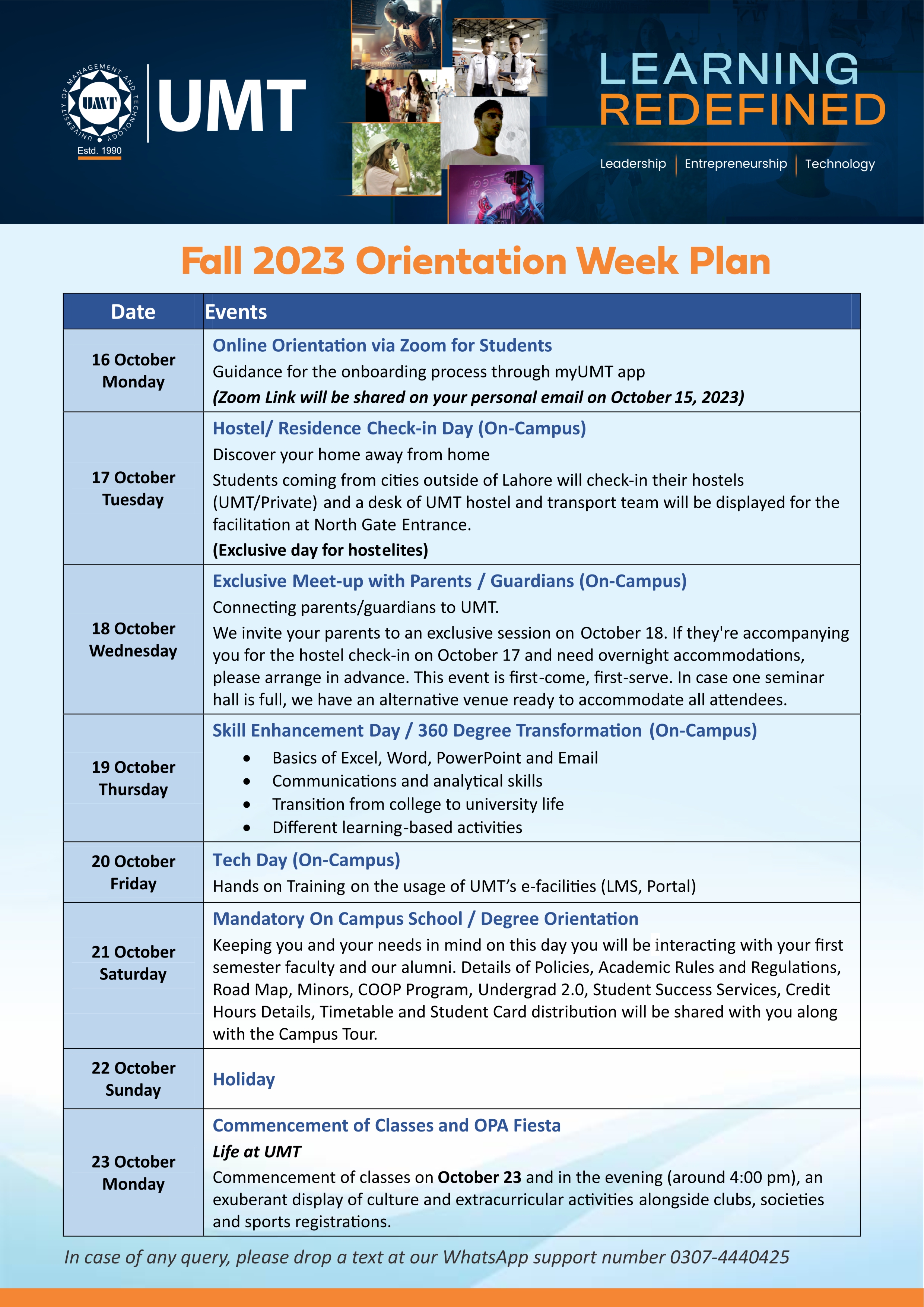 Fall 2023 Orientation Week to Commence from October 16 - UMT
